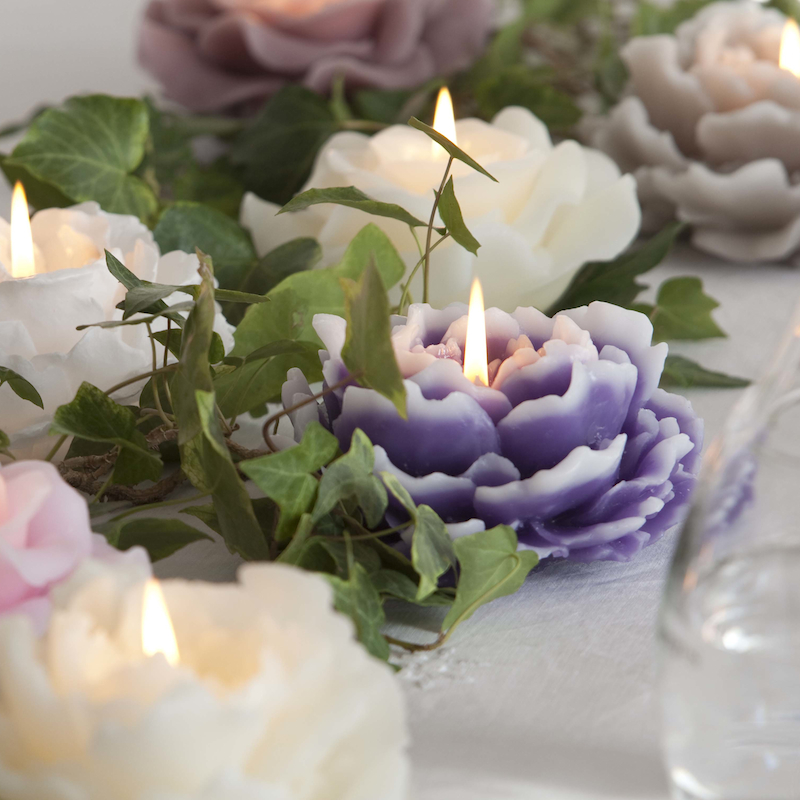 Vela con forma de flor I Vela con forma de peonia violeta I Decoragloba